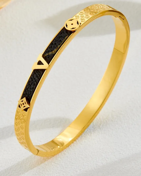 Gold Plated Shape LV Titanium Steel Bracelet – Build Your Baskets